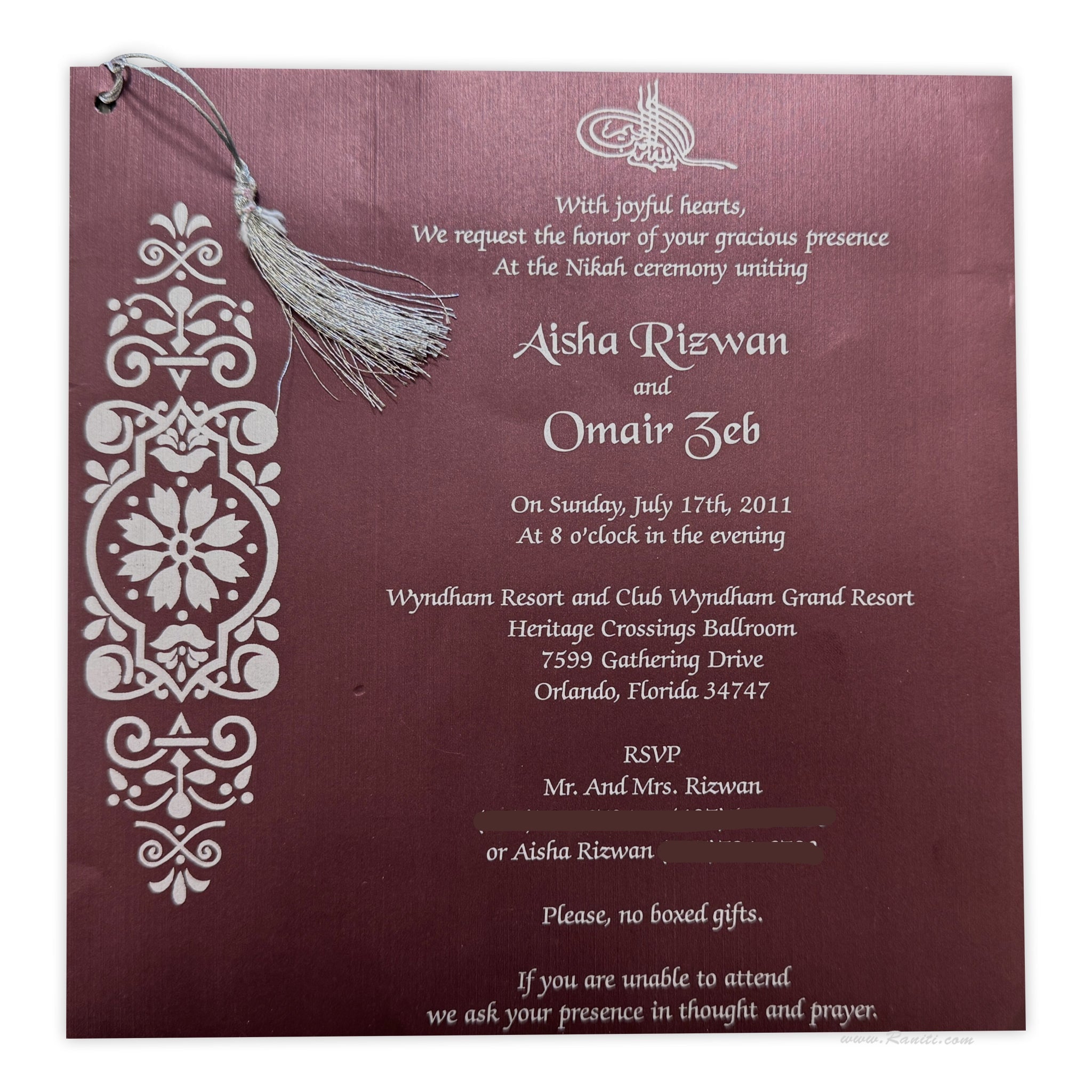 Nikah Ceremony Invitation card | Registry Marriage | Nikkah Custom ...