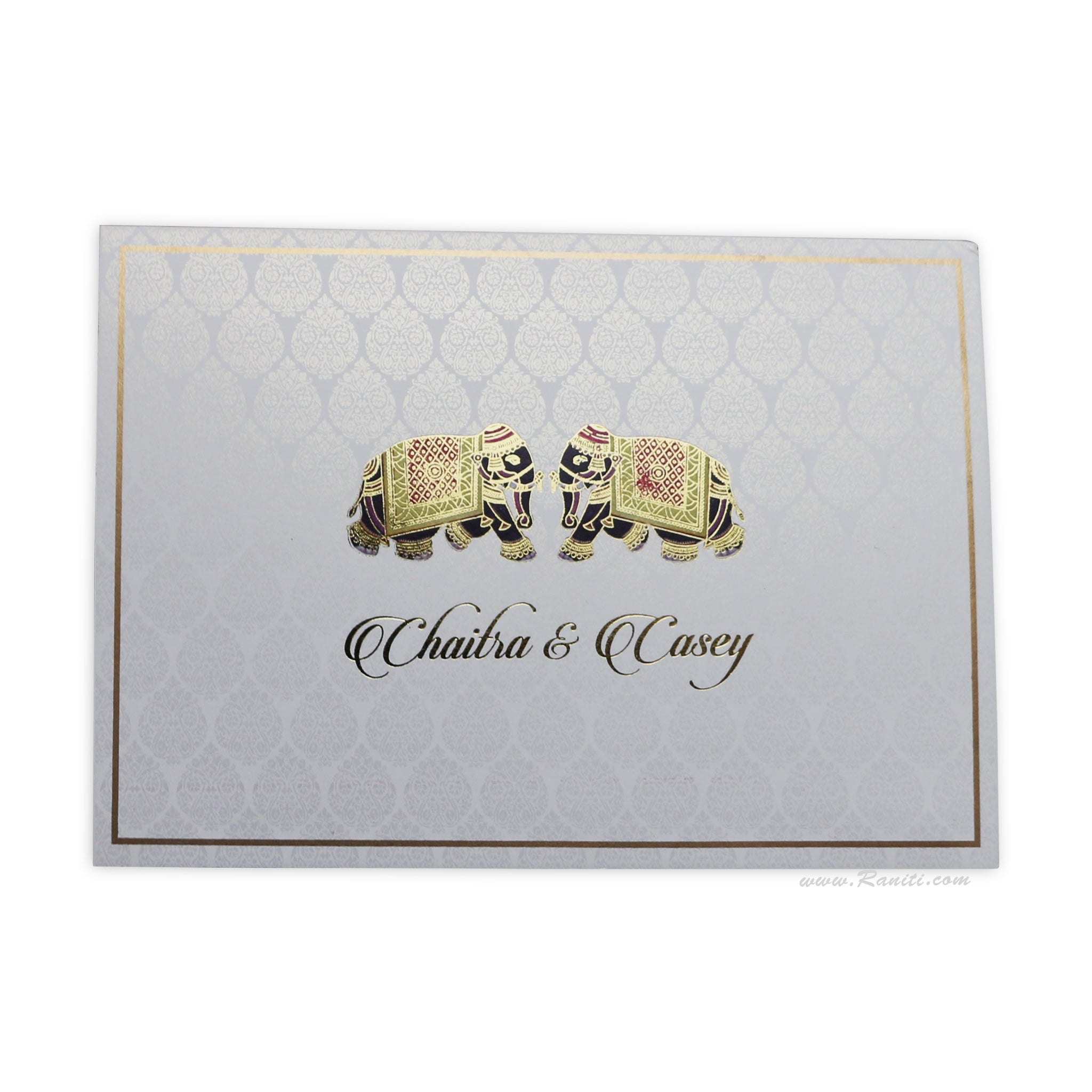 Elephant Theme Gold Foil Classic Custom Luxury Invitation Card with ...