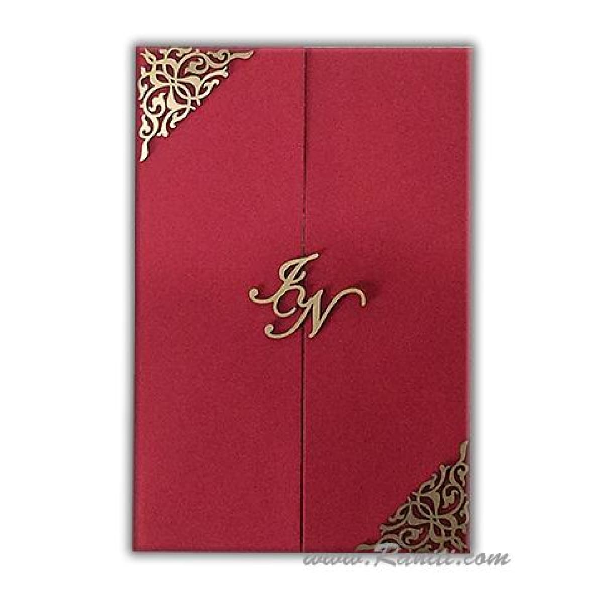 Custom Gatefold Red Gold Invitation Card with Laser cut Embellishments ...
